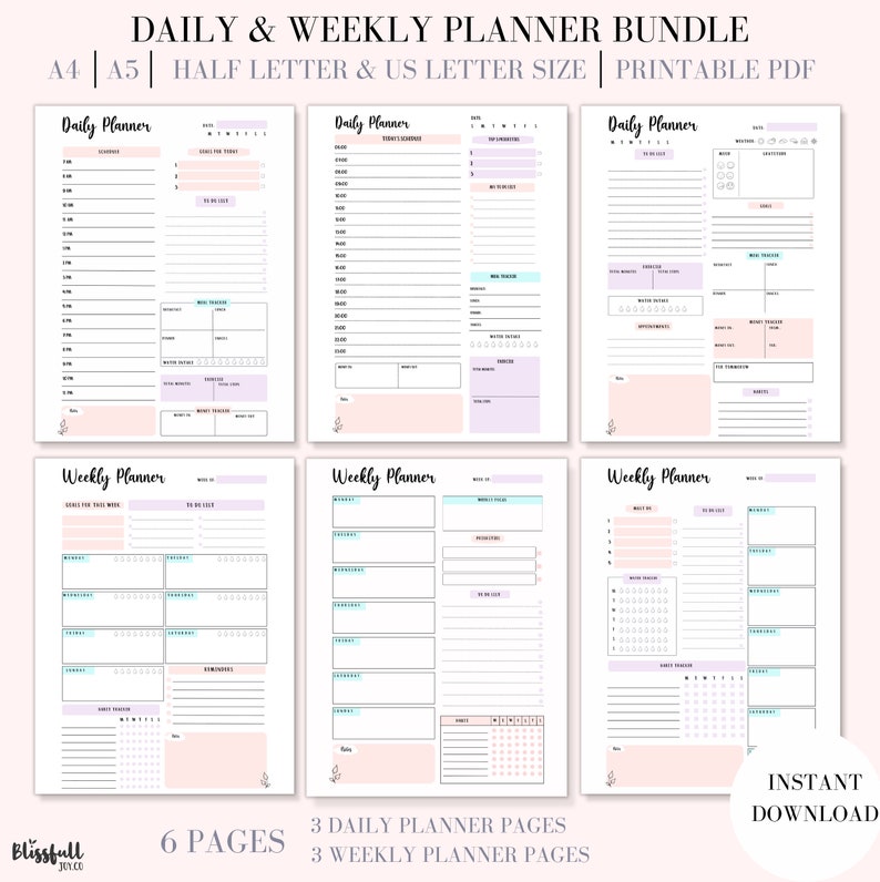 Printable Planner Bundle , Daily Planner, Weekly Planner, Productivity ...