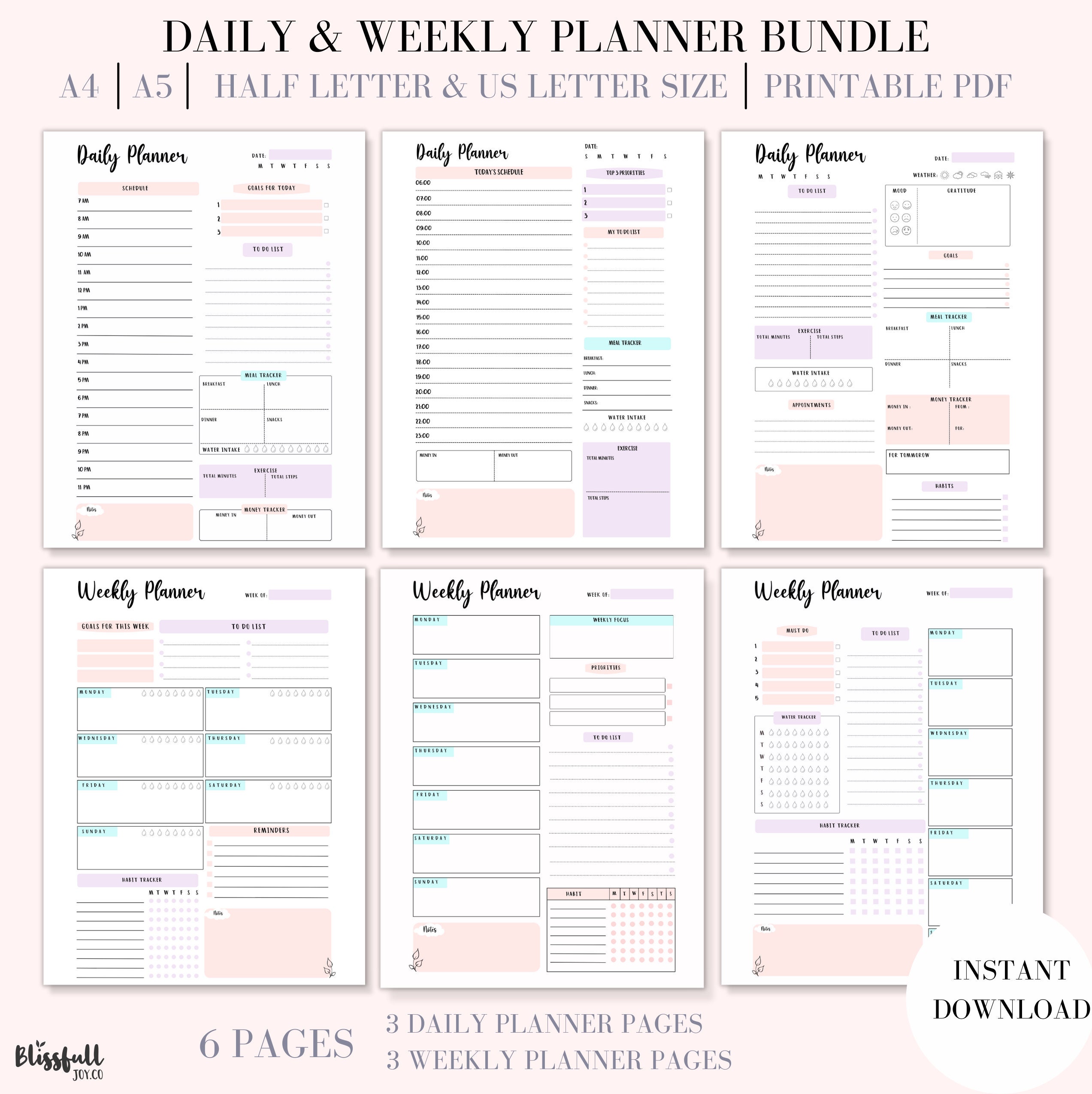 Printable Planner Bundle , Daily Planner, Weekly Planner, Productivity ...