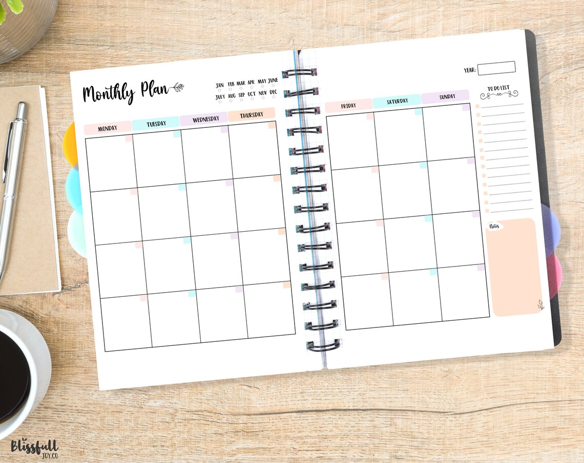 Undated Monthly Planner Printable, Monthly Calendar Inserts, Undated ...
