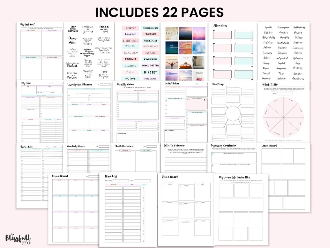 Printable Vision Board, Visualization Planner, Life Quotes ,words ...