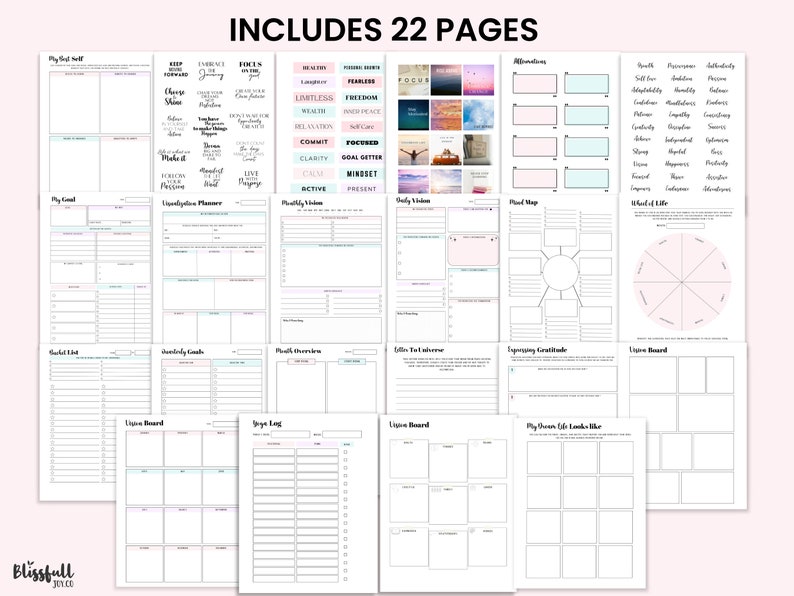 Printable Vision Board, Visualization Planner, Life Quotes ,words ...