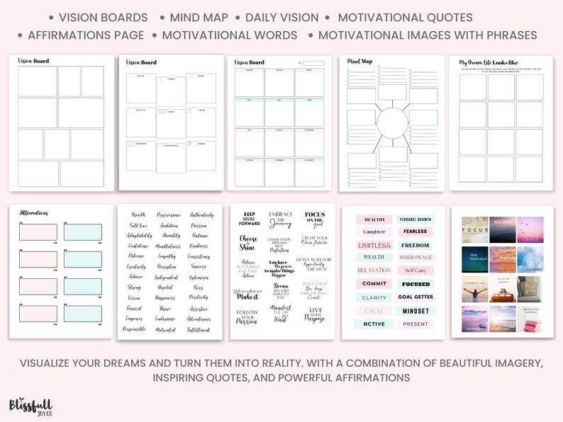 Printable Vision Board, Visualization Planner, Life Quotes ,words ...