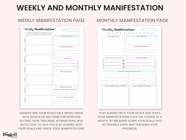 Daily, Weekly, Monthly Manifestation Printable Planner, Manifestation ...