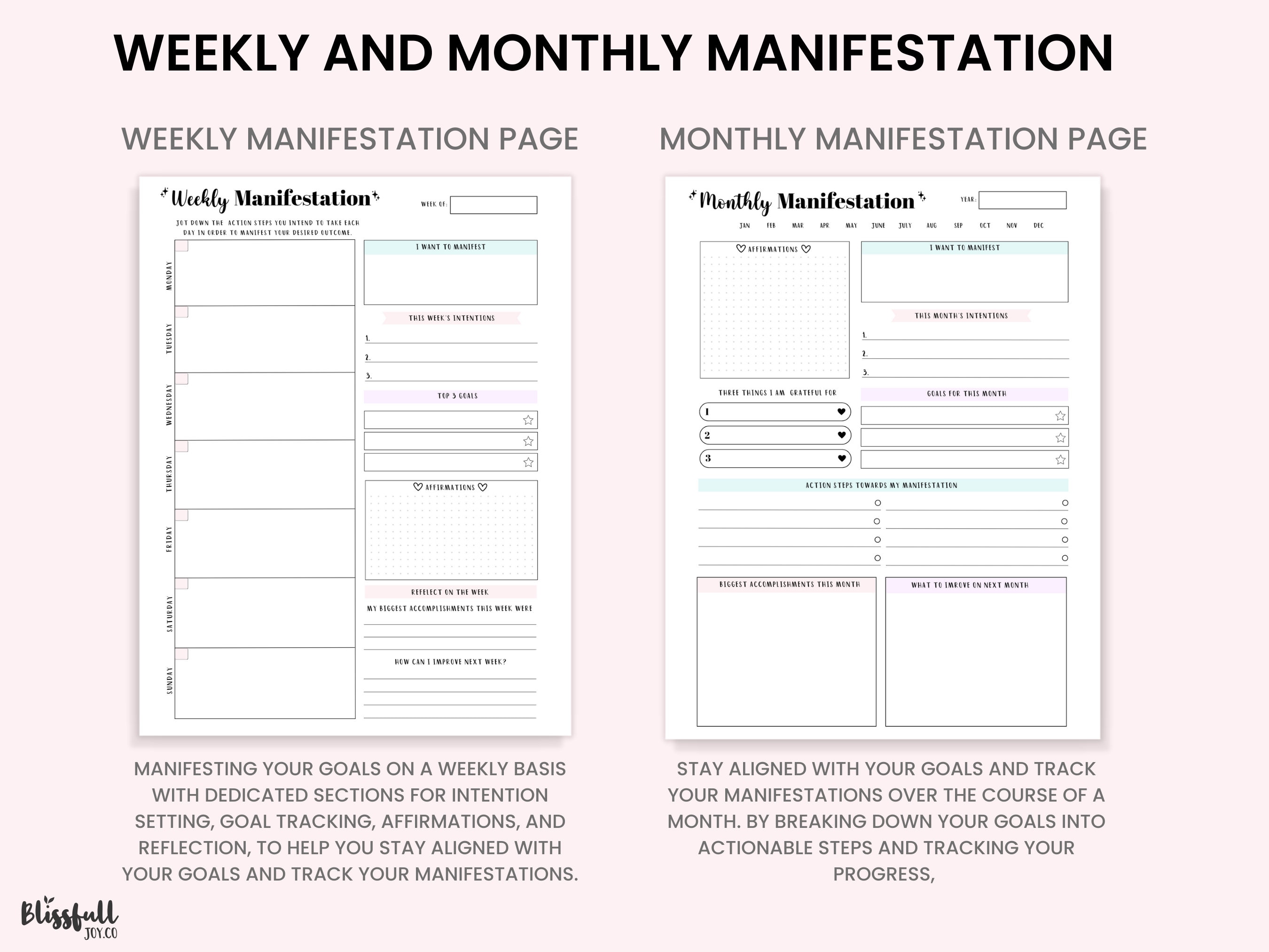 Daily, Weekly, Monthly Manifestation Printable Planner, Manifestation ...