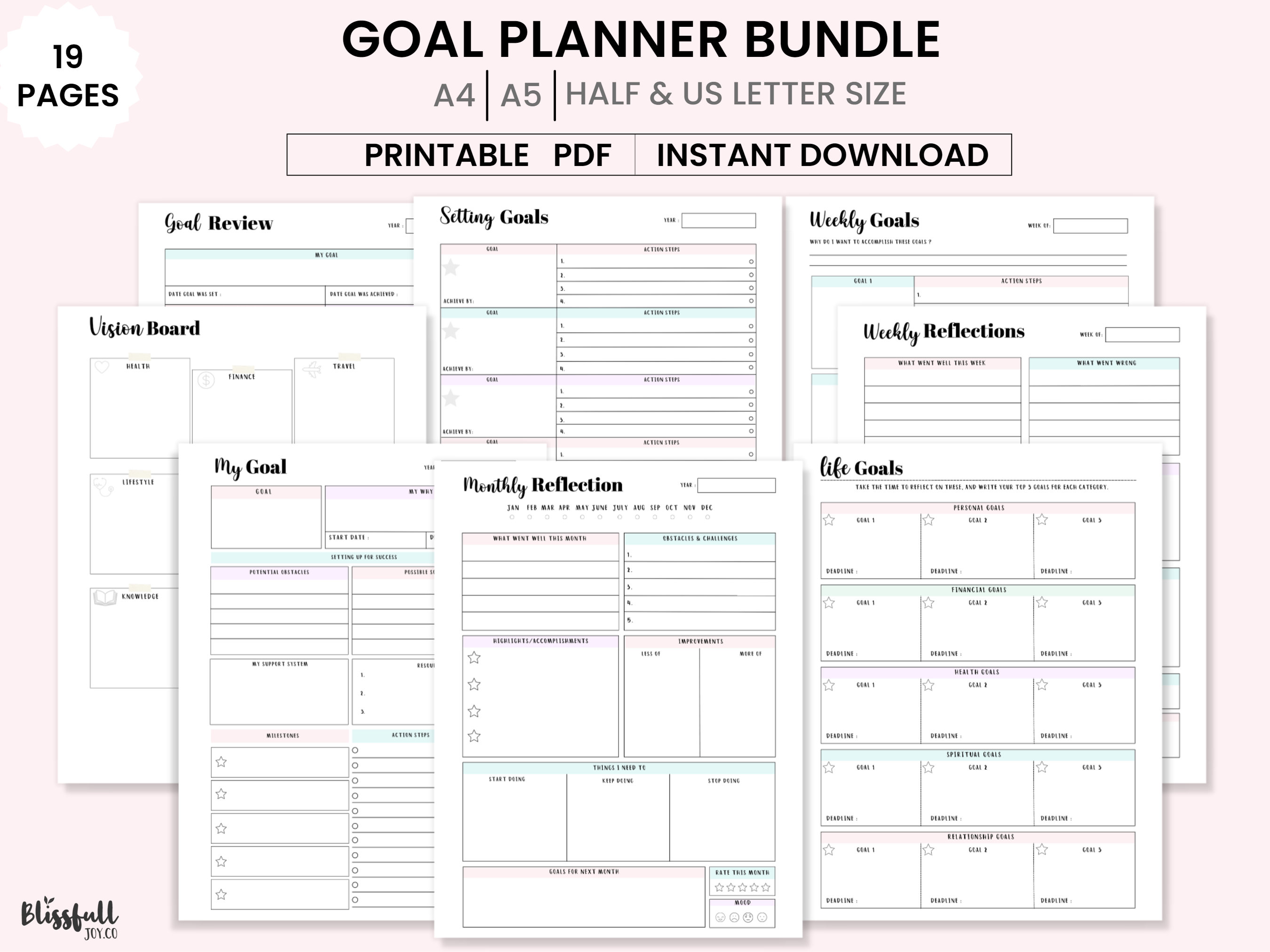 Goal Planner Bundle, Goals Tracker, Habits Trackers, Weekly, Monthly ...