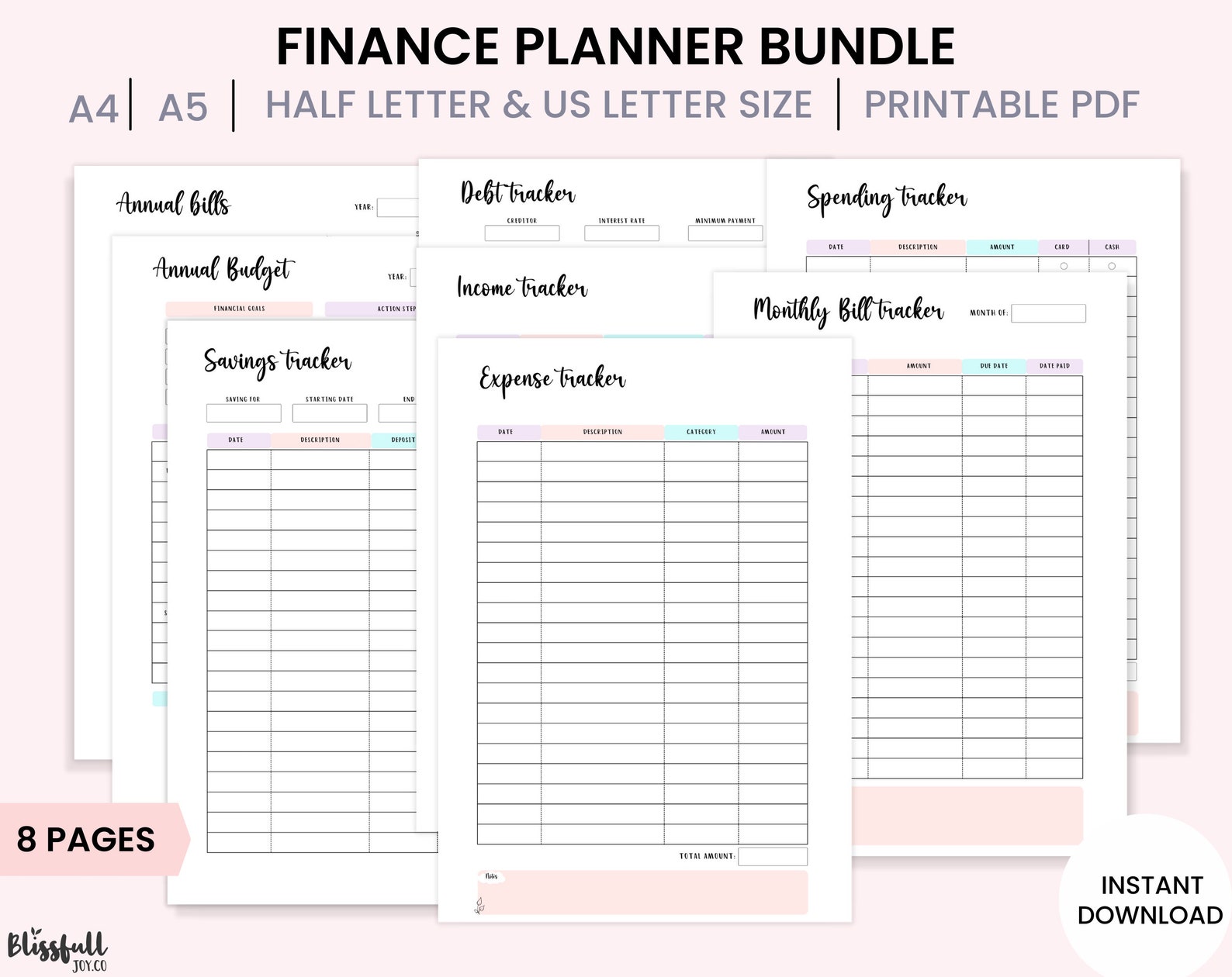 Finance Planner Bundle, Income & Expense Trackers, Bills Tracker, Debt ...