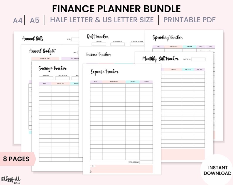 Finance Planner Bundle, Income & Expense Trackers, Bills Tracker, Debt ...
