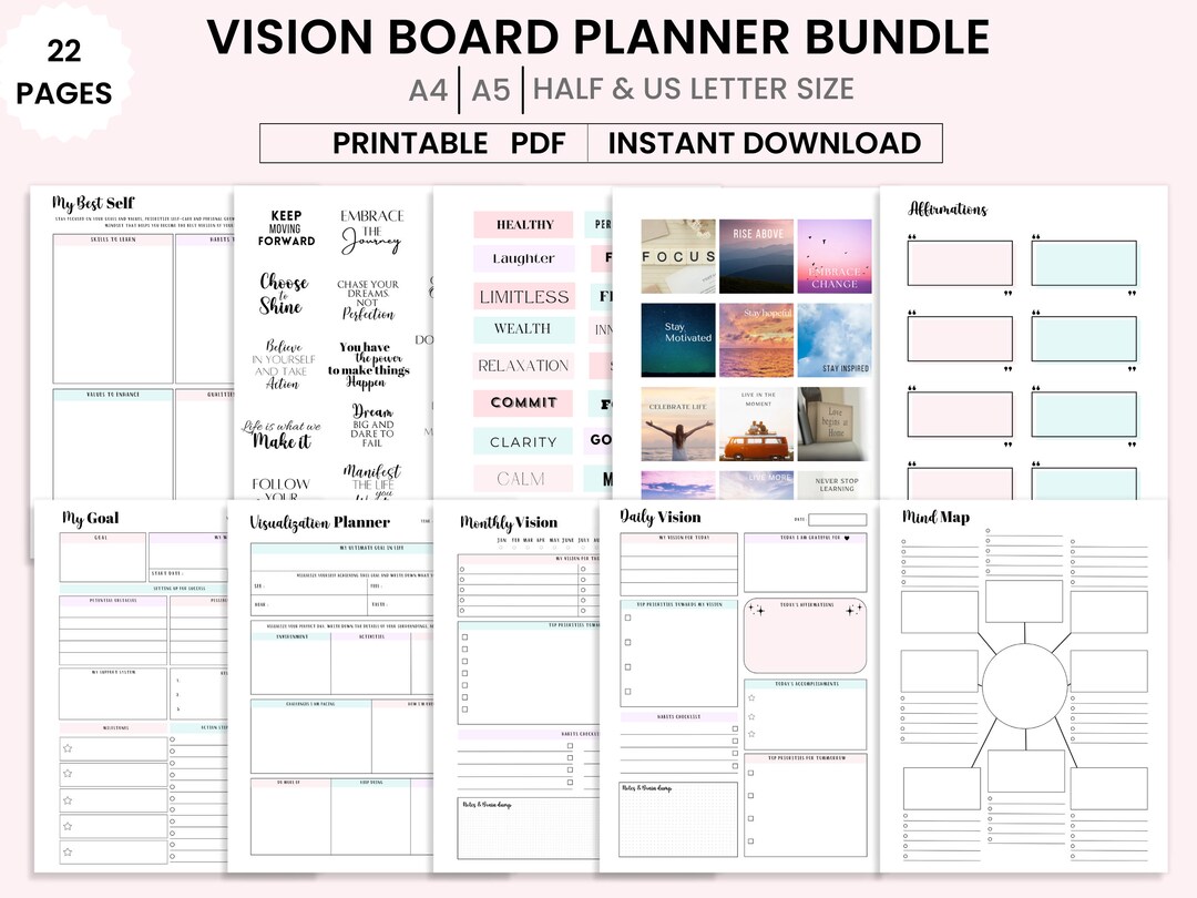 Printable Vision Board, Visualization Planner, Life Quotes ,words ...