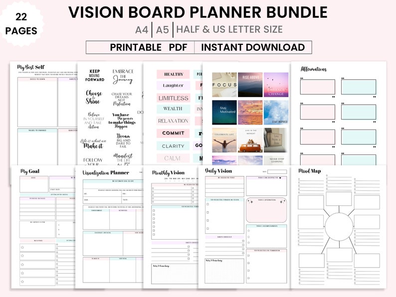Printable Vision Board, Visualization Planner, Life Quotes ,words ...