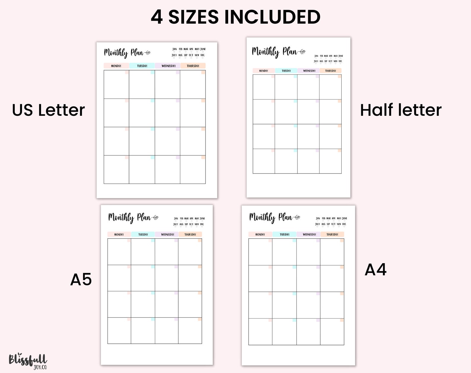 Undated Monthly Planner Printable, Monthly Calendar Inserts, Undated ...