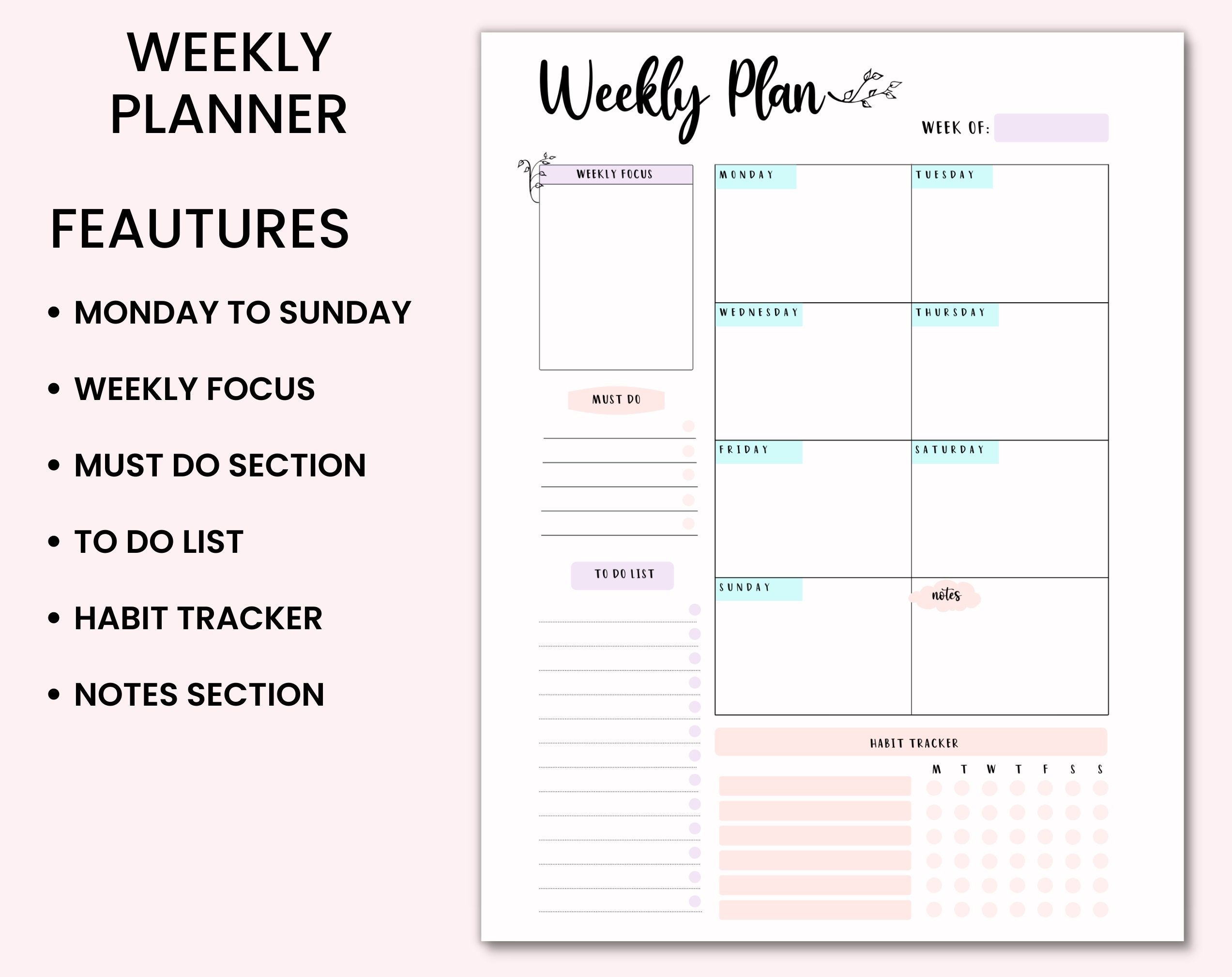 Printable Planner Bundle, Daily Planner, Weekly Planner, Monthly ...