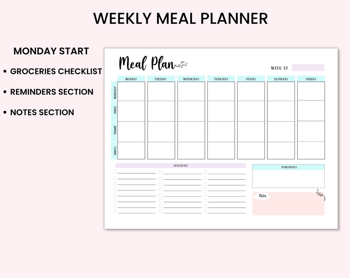 Printable Meal Planner Weekly Planner to Do List Menu - Etsy