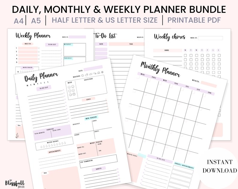 Daily Planner, Weekly Planner, Monthly Planner, Printable Planner ...
