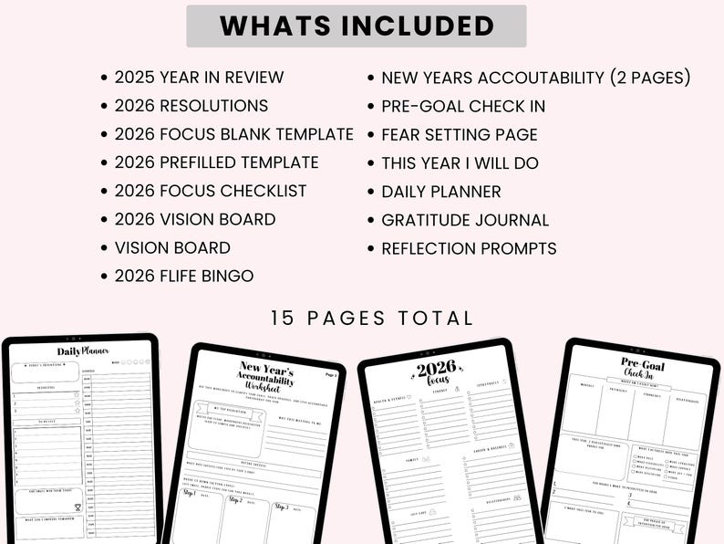 2026 Printable New Year Planner, New Year's Resolution, Vision Board ...
