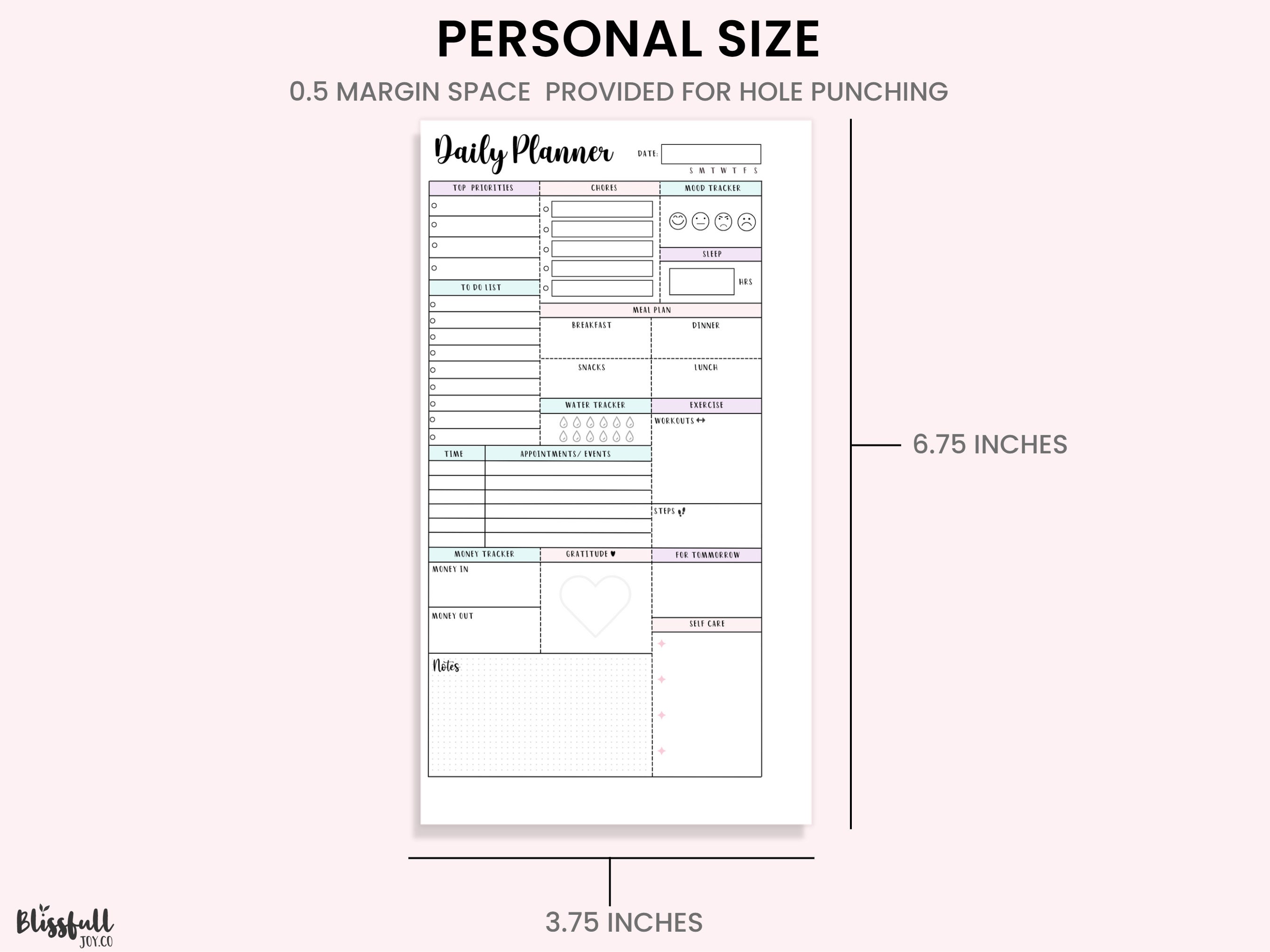 Personal Size Daily Planner, Planner Insert , Undated, Task List, Daily ...