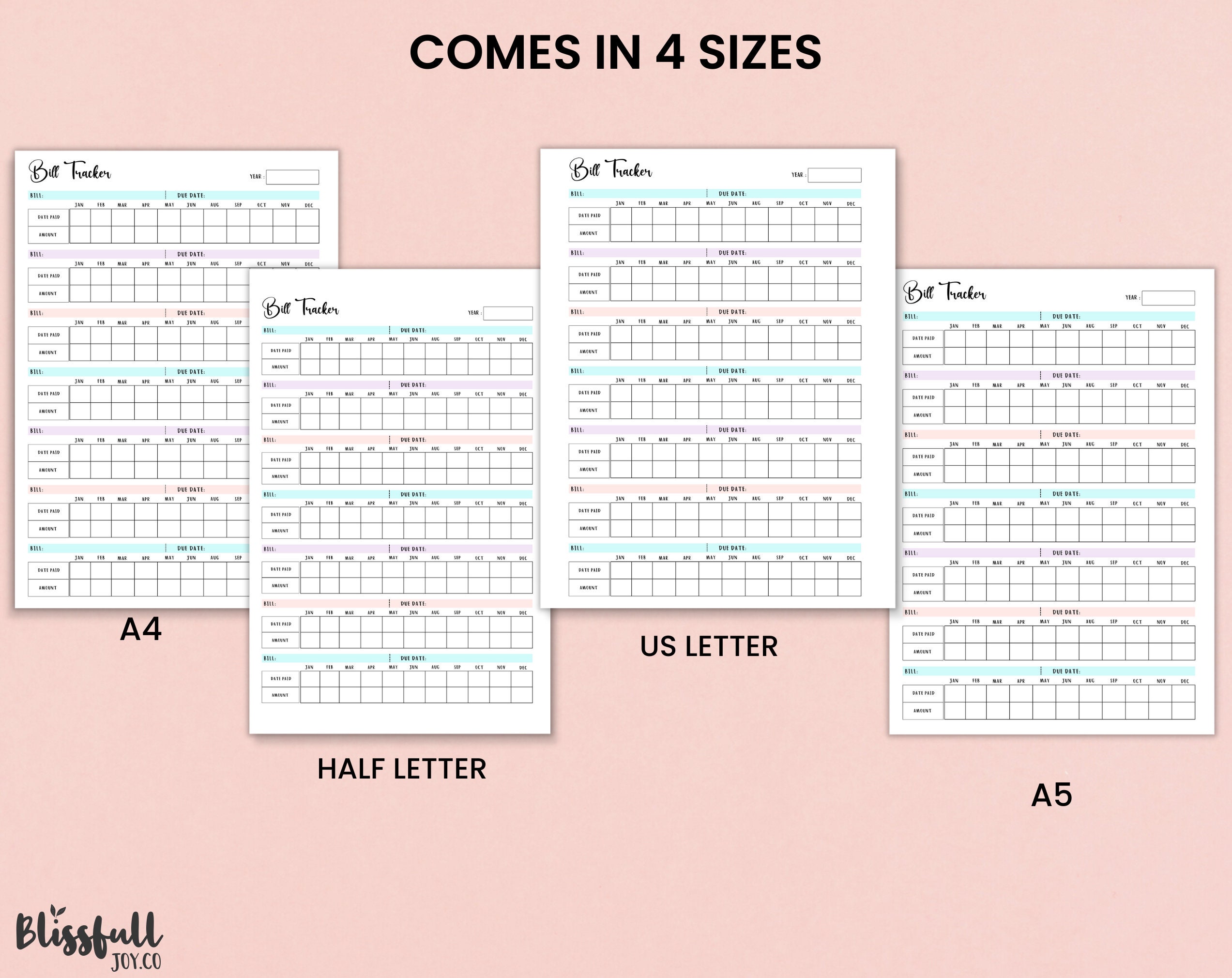 Printable Bill Tracker Inserts, Monthly Bill Tracker, Yearly, Bill ...