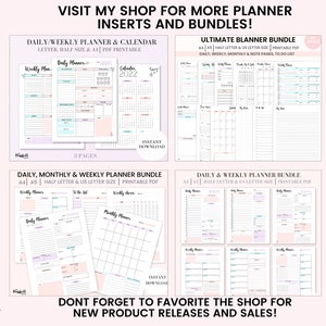 Printable Planner Bundle, Daily, Weekly, Monthly Planners, Note Pages ...