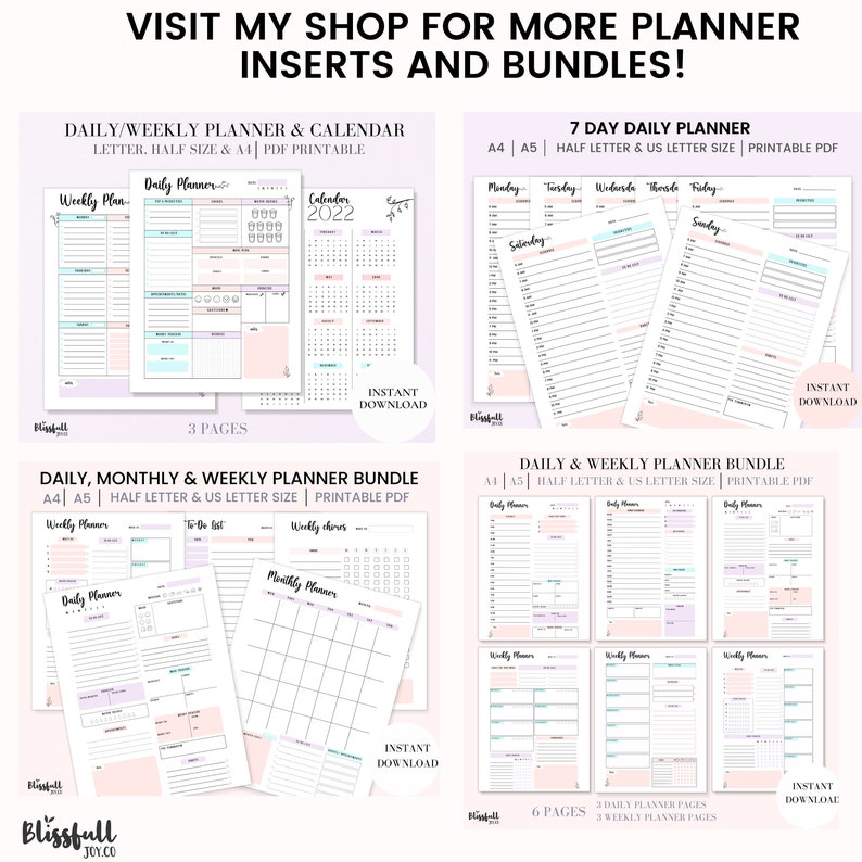 Printable Planner Bundle, Daily, Weekly, Monthly Planners, to Do List ...