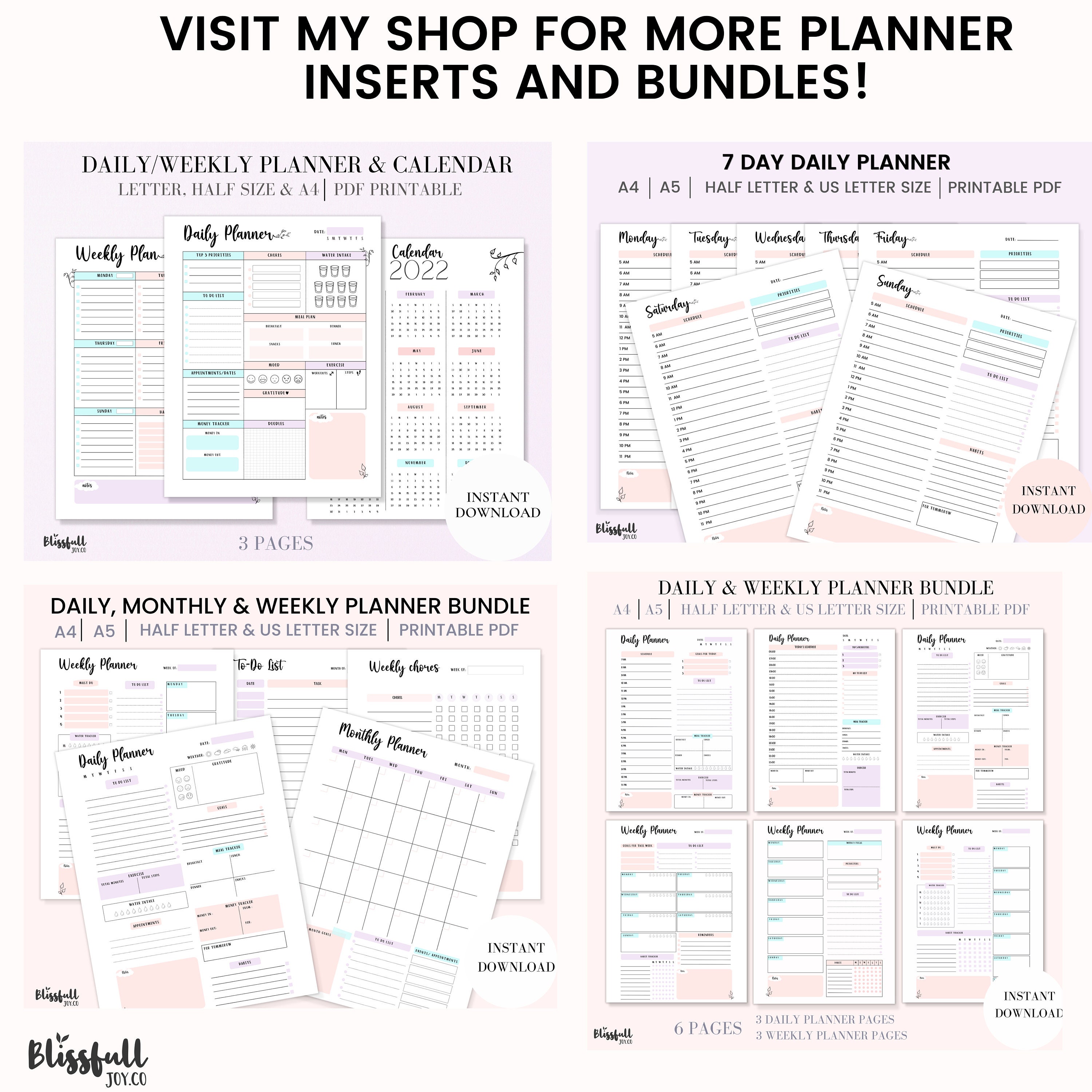 Printable Planner Bundle, Daily, Weekly, Monthly Planners, to Do List ...