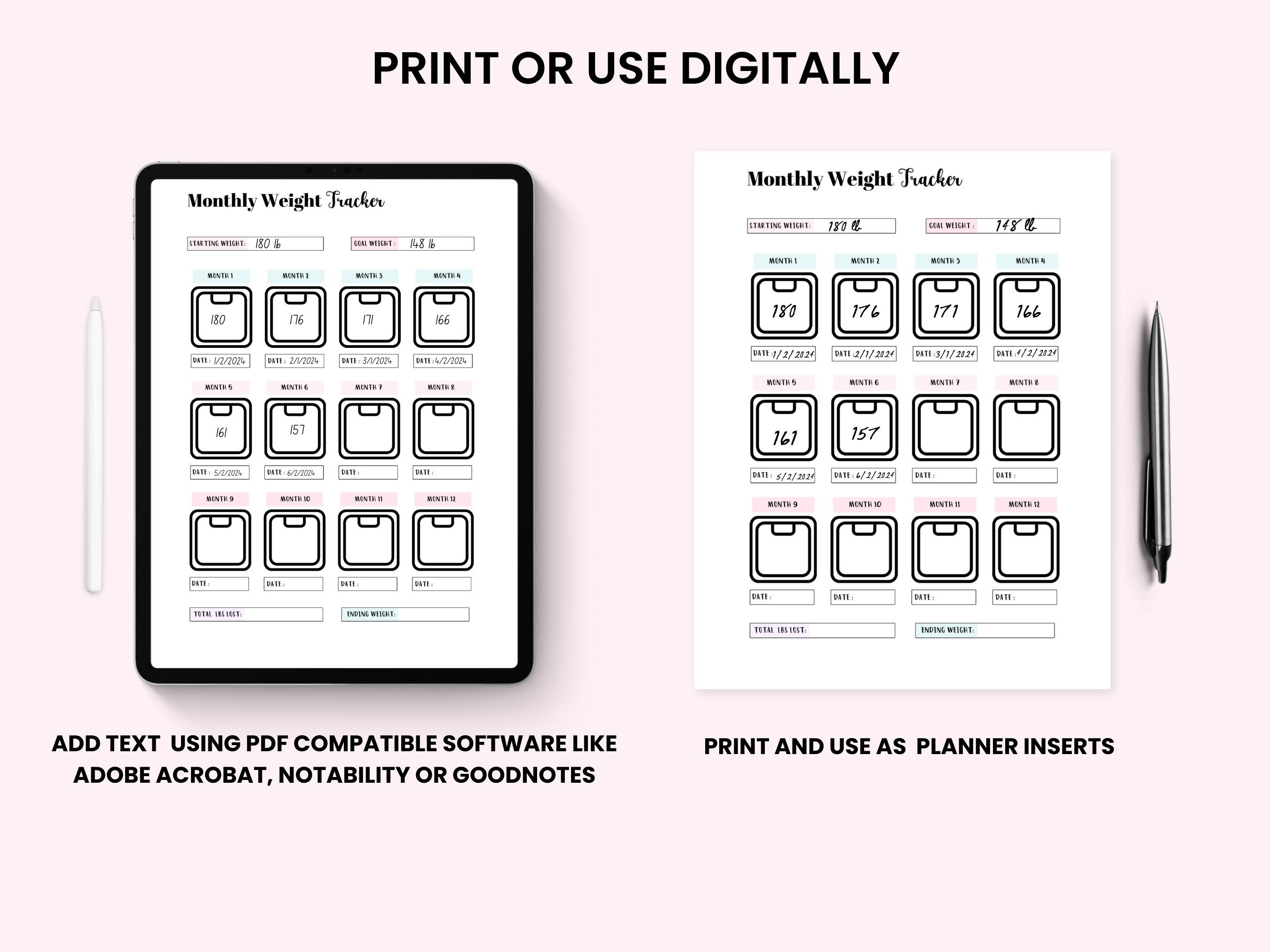 Printable /digital Fitness Journal, Weight Loss Tracker, Wellness ...