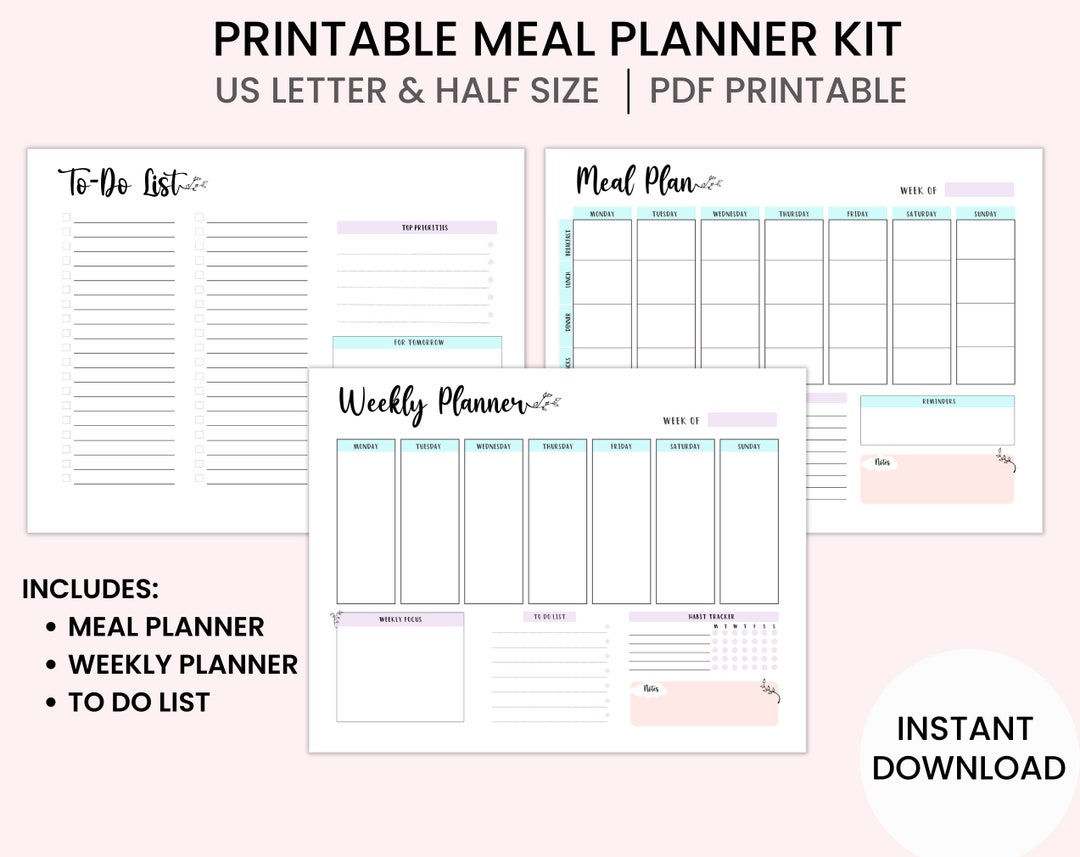 Printable Meal Planner, Weekly Planner, to Do List, Menu Planner ...