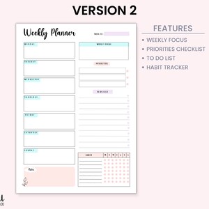 Printable Weekly Planner Set , Weekly Planner, Productivity Planner ...