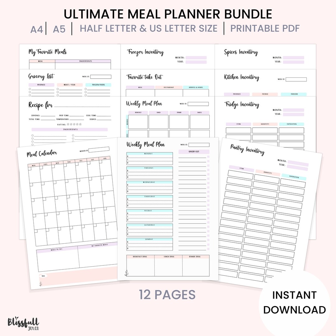 Meal Planner Printable PDF, Weekly Meal Planner, Monthly Meal Plan ...