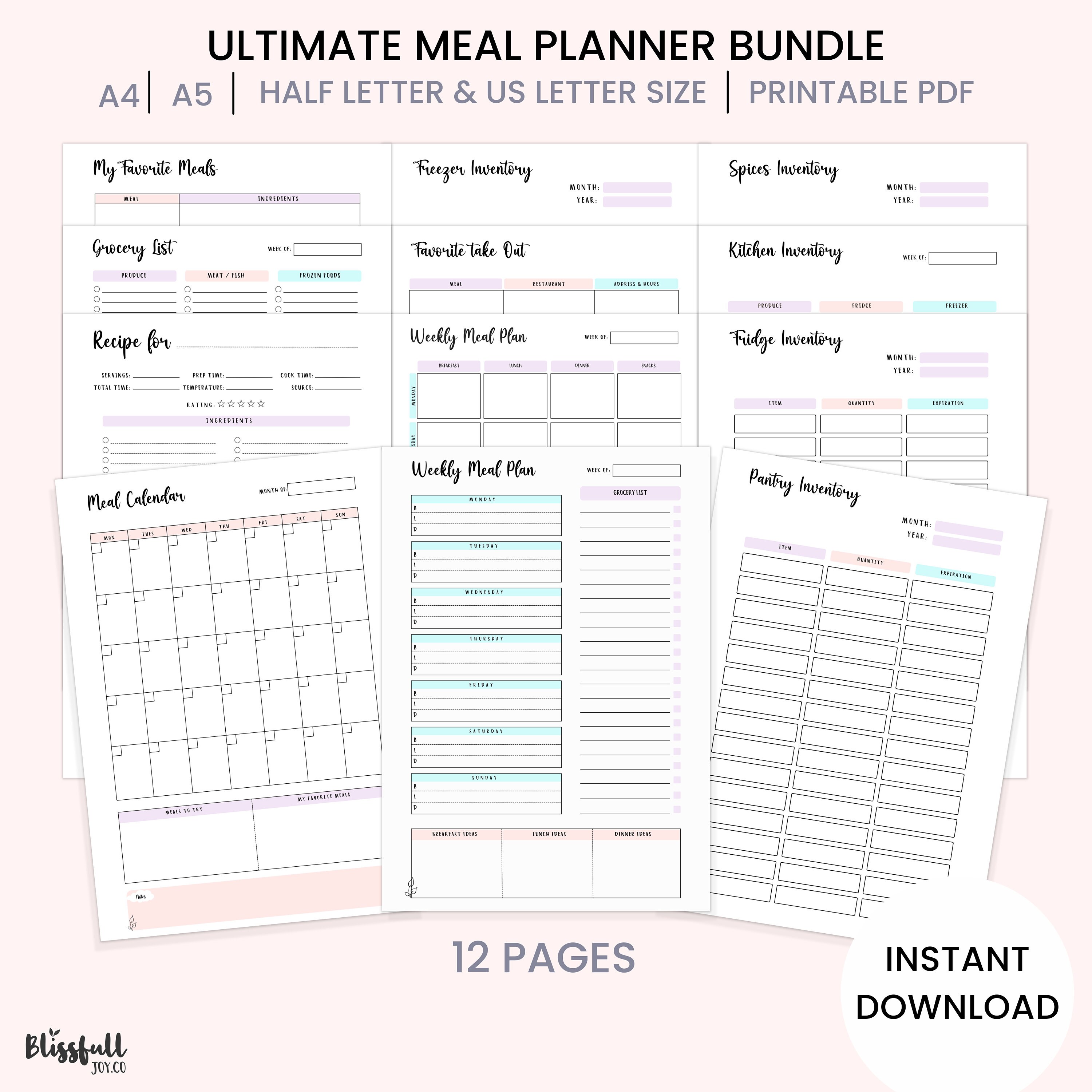 Meal Planner Printable PDF, Weekly Meal Planner, Monthly Meal Plan ...