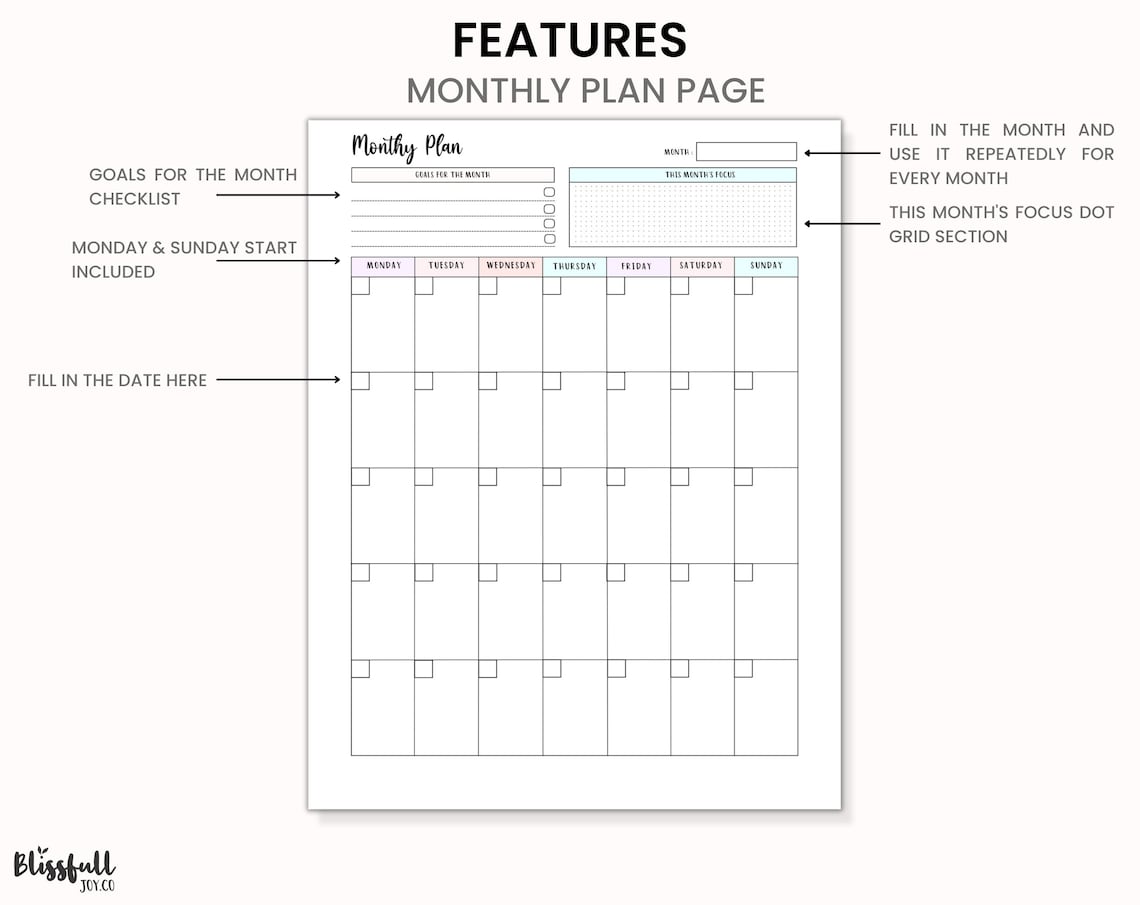 12 Month Overview Planner Printable, Undated Monthly Planner, Monthly ...