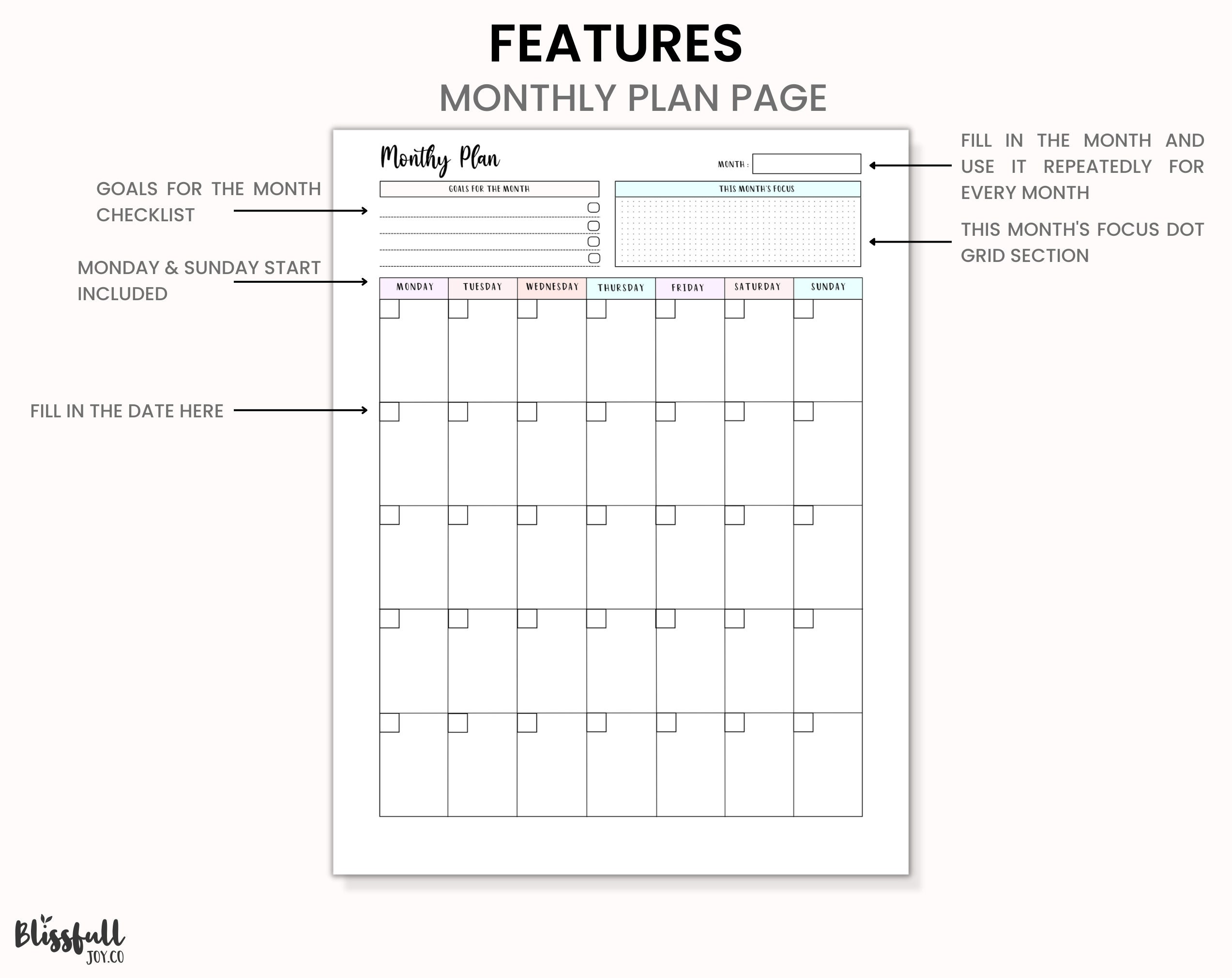 12 Month Overview Planner Printable, Undated Monthly Planner, Monthly ...