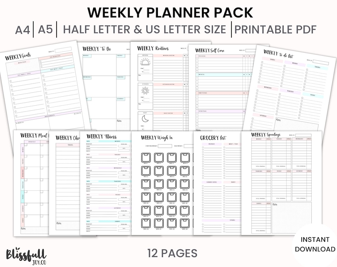 Printable Weekly Planner Pack, Bundle, Weekly to Do List, Weekly ...