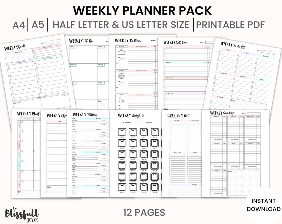 Printable Weekly Planner Pack Bundle Weekly to Do List - Etsy