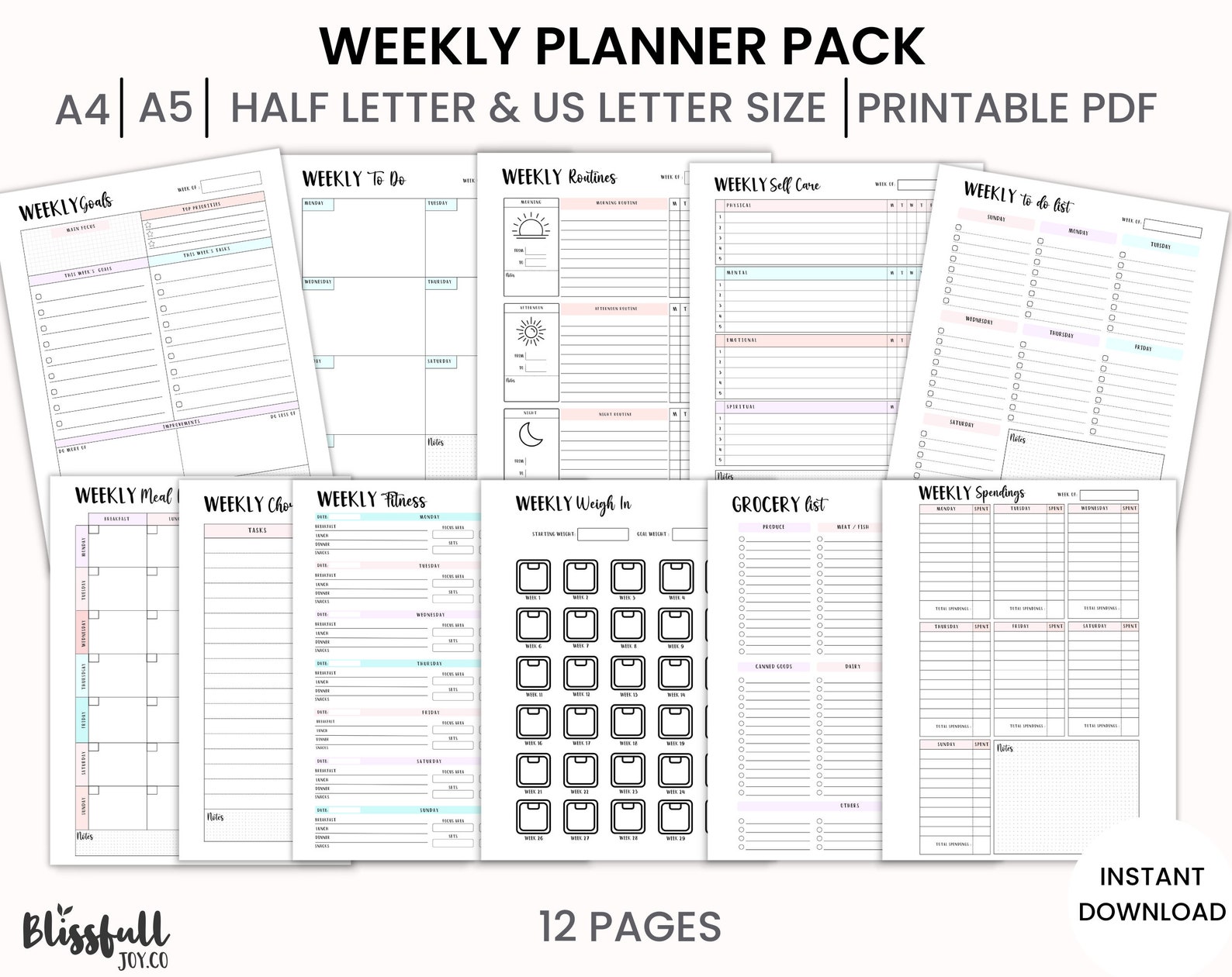 Printable Weekly Planner Pack, Bundle, Weekly to Do List, Weekly ...