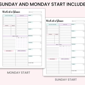 Week at a Glance, Weekly Goals, Weekly Overview, Weekly Organizer ...