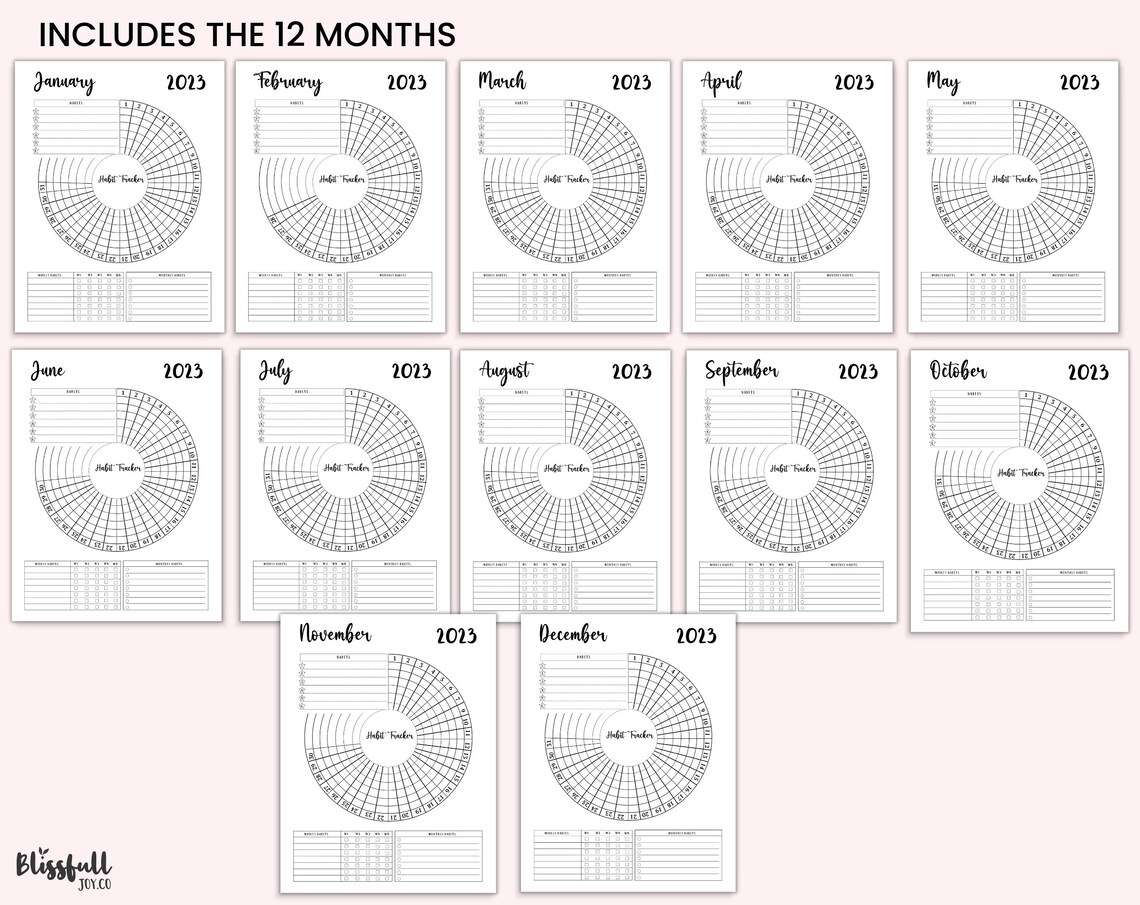 Printable 12 Month Habit Tracker, Daily, Weekly, Monthly Habit Tracker ...