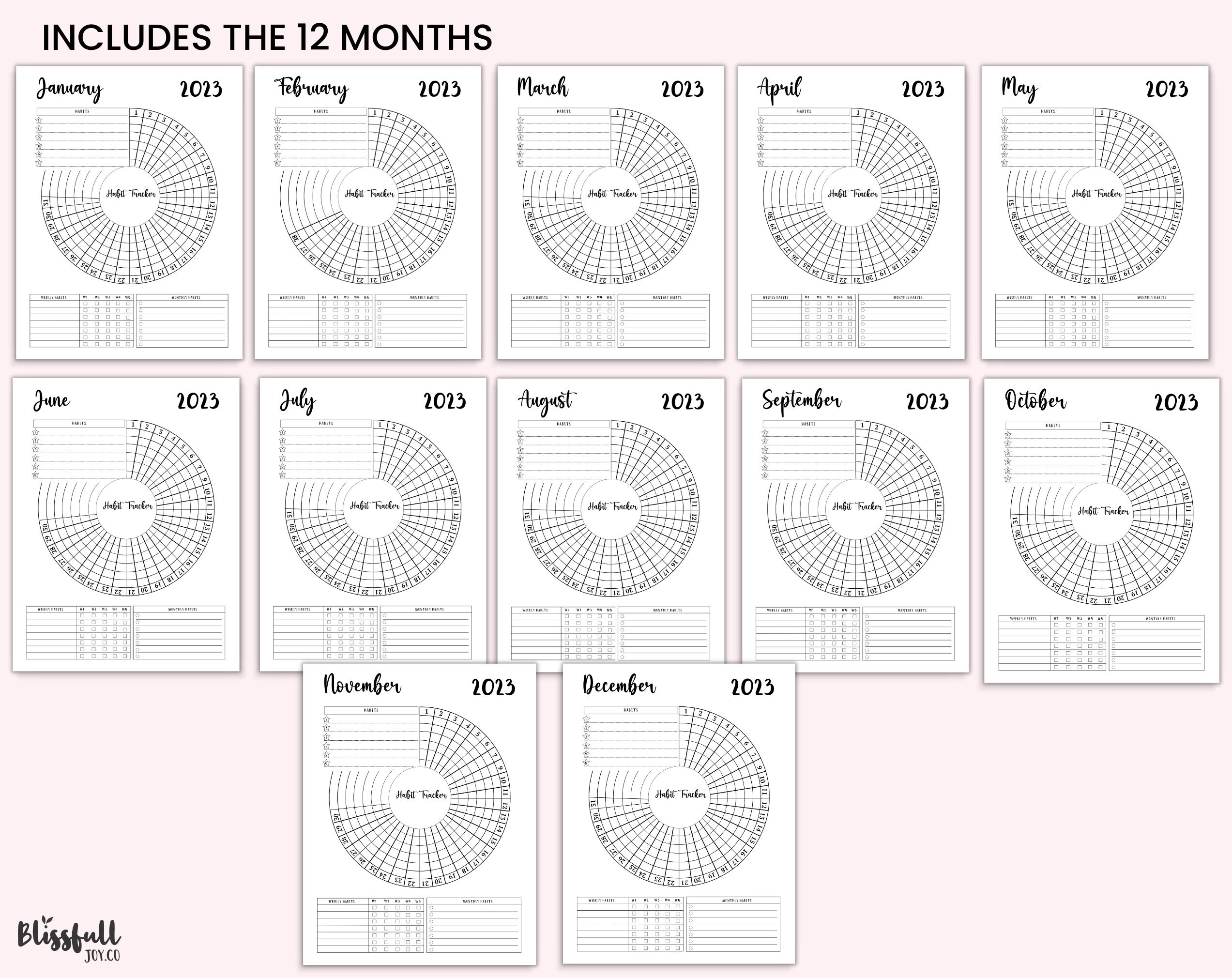 Printable 12 Month Habit Tracker, Daily, Weekly, Monthly Habit Tracker ...