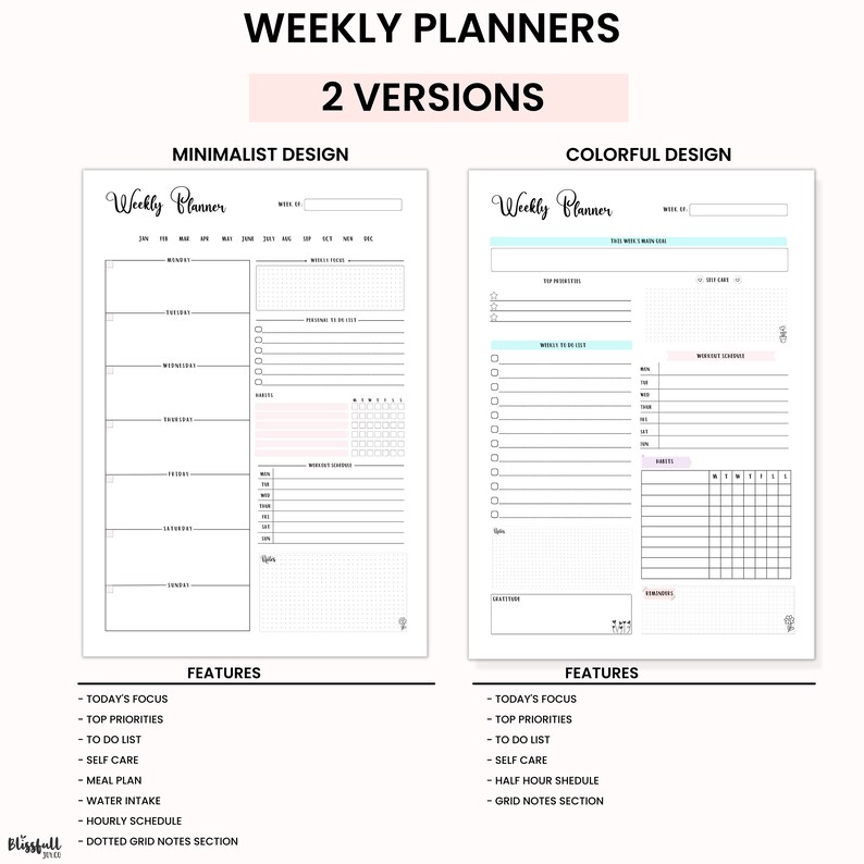 Printable Planner Bundle, Daily, Weekly, Monthly Planners, Note Pages ...
