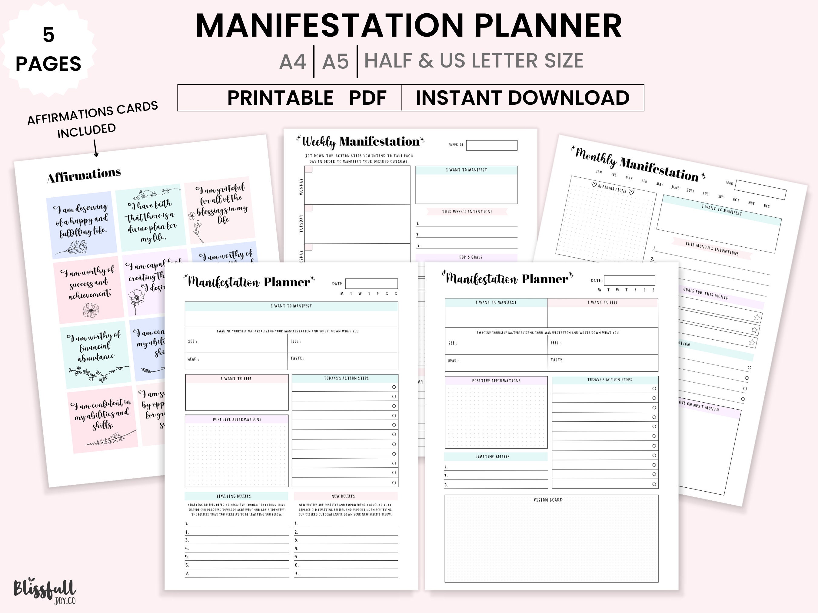 Daily, Weekly, Monthly Manifestation Printable Planner, Manifestation ...