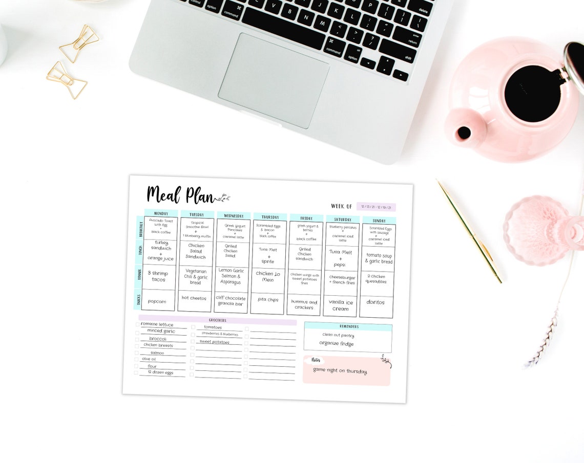 Printable Meal Planner Weekly Planner to Do List Menu - Etsy