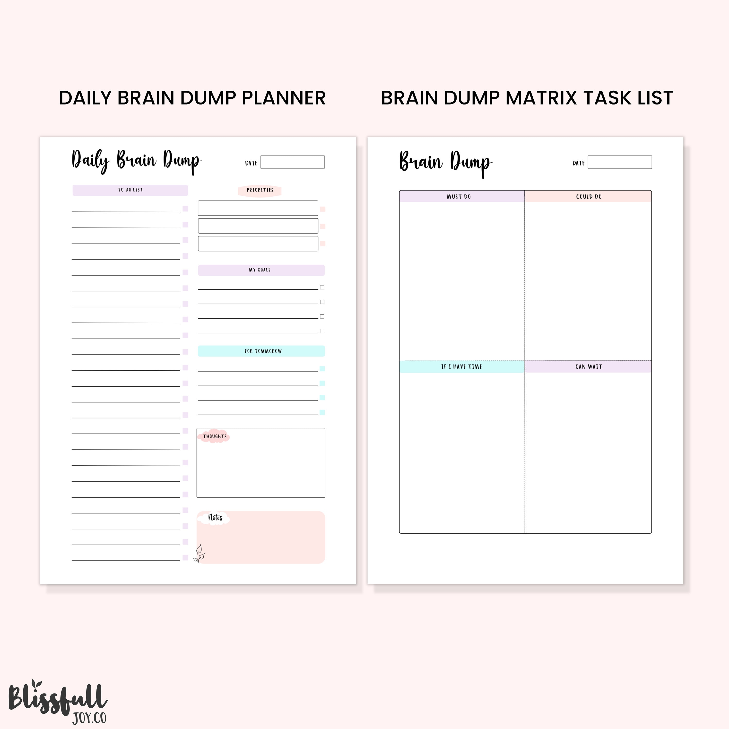 Printable Brain Dump , Productivity Planner, Planner Insert, Thought ...