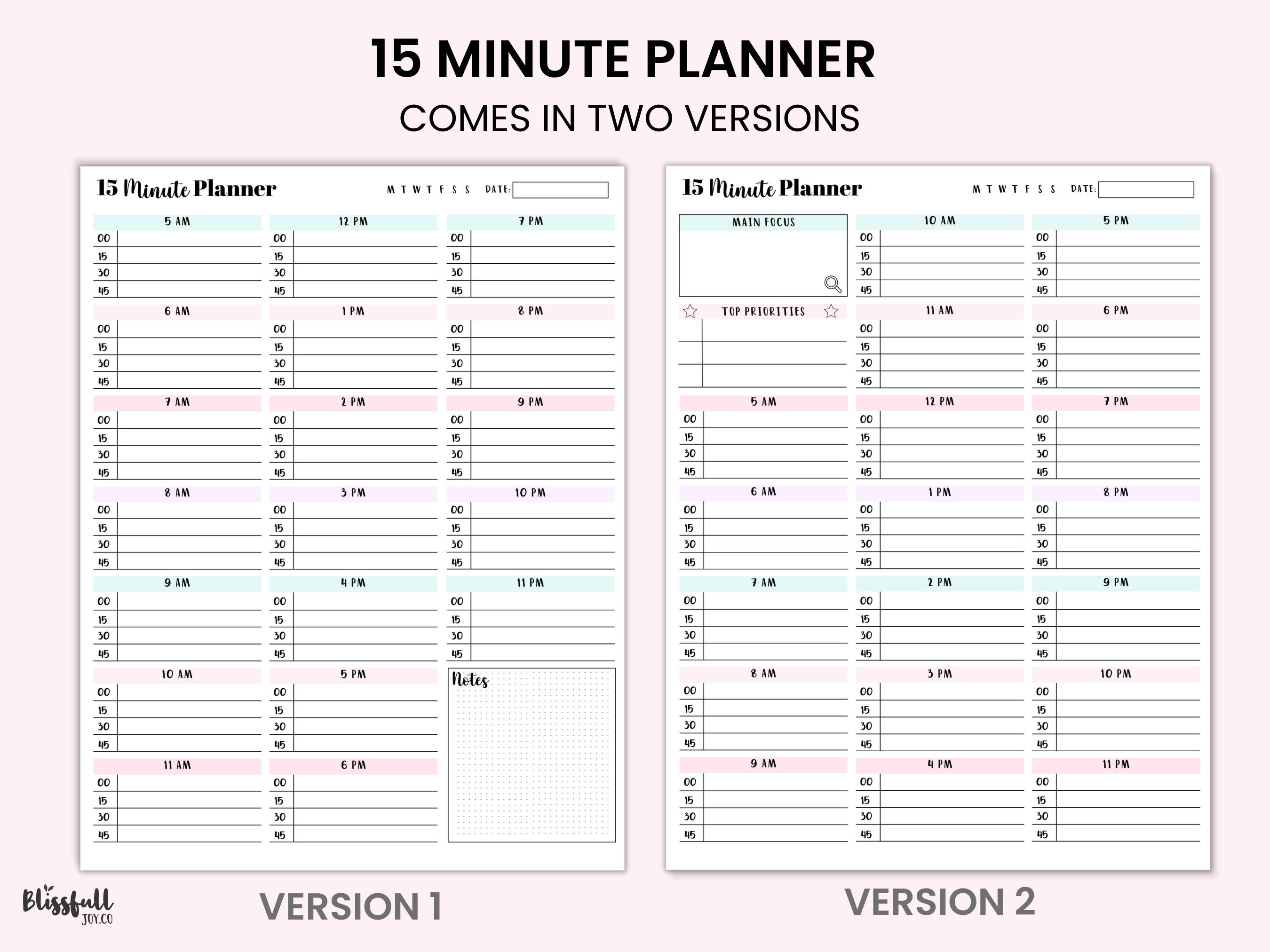 15 Minute Planner, 24 Hour Planner, Time Blocking, Daily Schedule ...