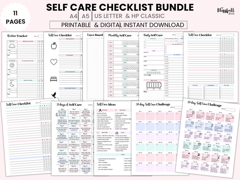 Self Care Checklist Bundle, Daily Self Care , Self Care Journal, Self ...