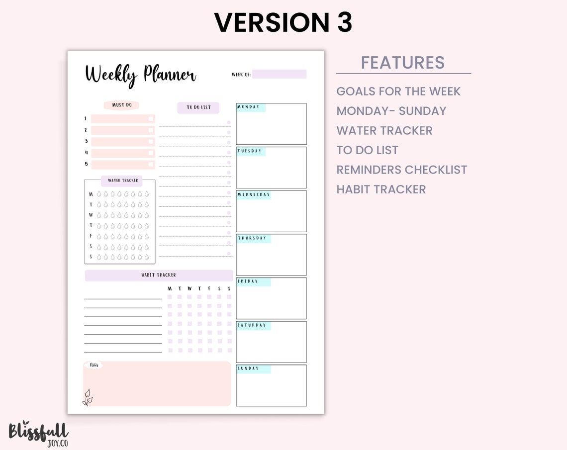 Printable Weekly Planner Set , Weekly Planner, Productivity Planner ...