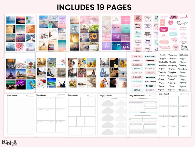 Printable Vision Board Kit, Vision Board Photos , Affirmations, Words ...