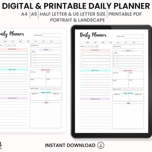Printable, Daily Digital Planner, Daily Schedule, Pastel Digital ...