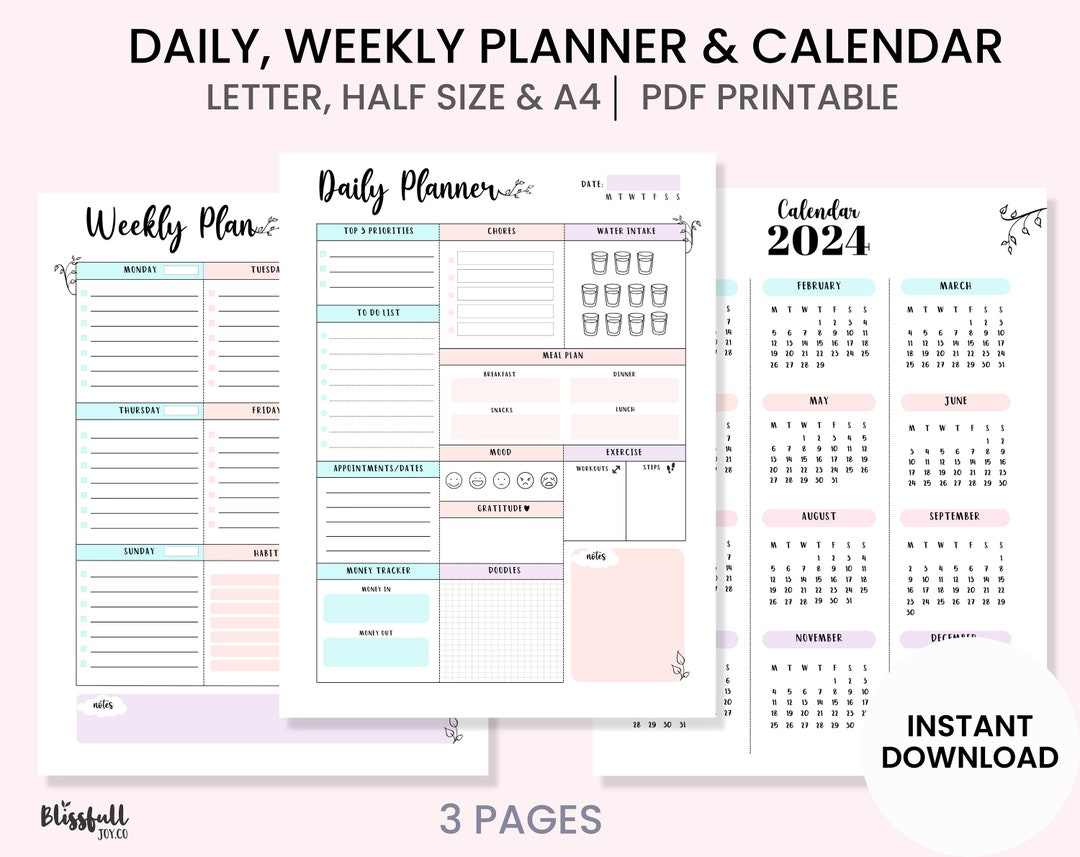 Daily Planner , Weekly Planner, 2023 Calendar, Planner Set, Planner ...