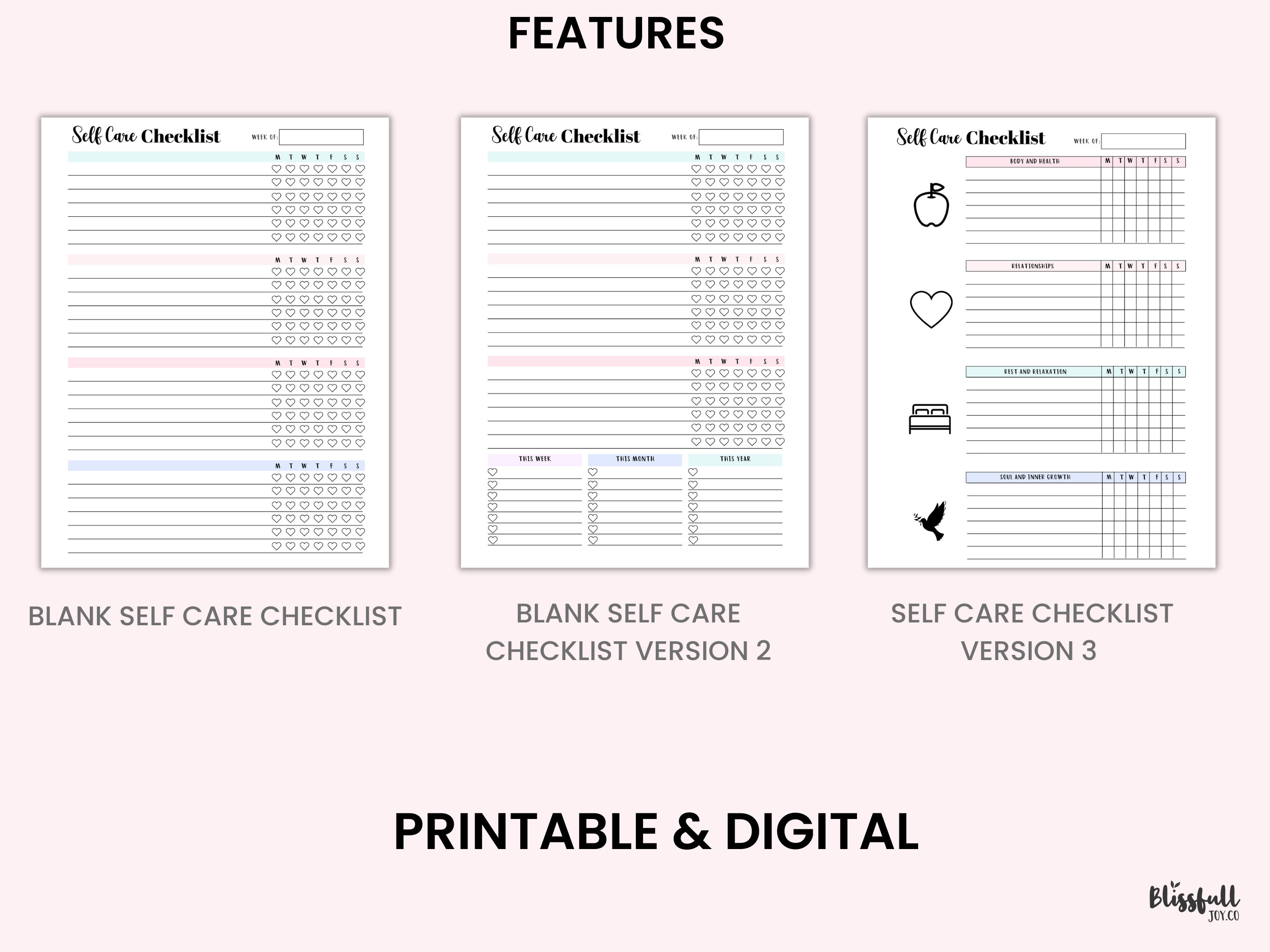 Self Care Checklist Bundle, Daily Self Care , Self Care Journal, Self ...