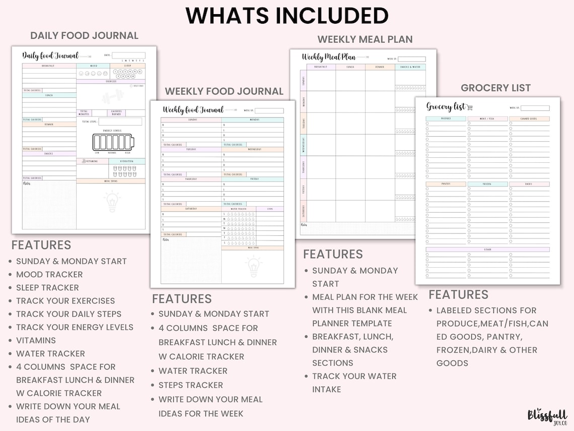 Digital/printable Daily, Weekly Food Journal, Food Diary, Meal Tracker ...
