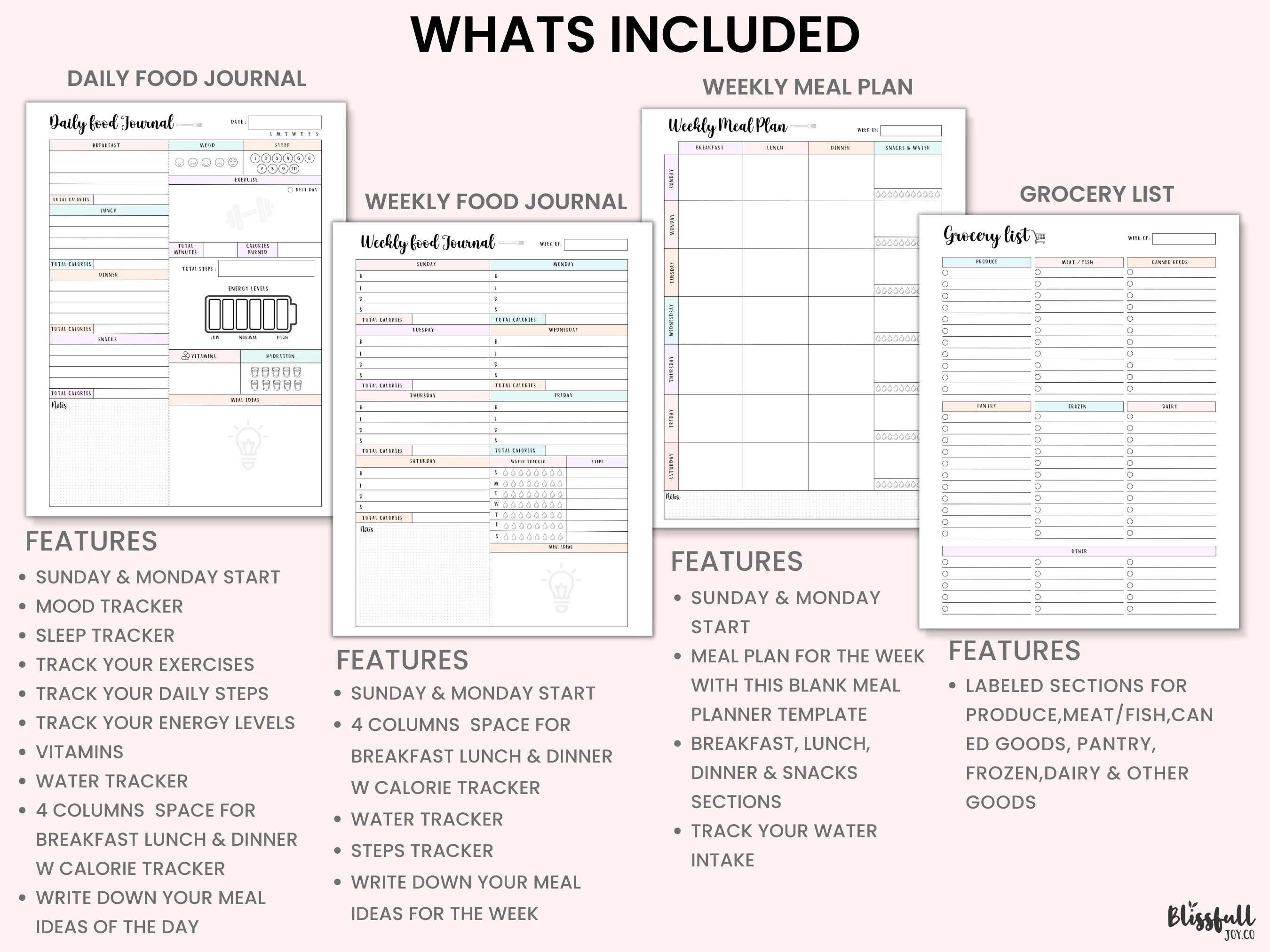 Digital/printable Daily, Weekly Food Journal, Food Diary, Meal Tracker ...