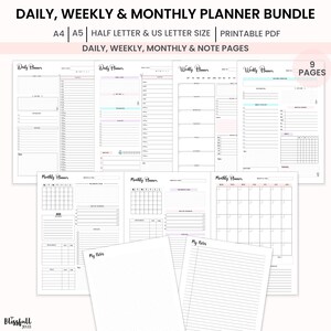 Printable Planner Bundle, Daily, Weekly, Monthly Planners, Note Pages ...